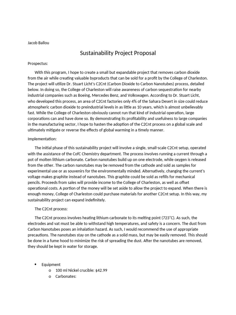 Sustainability Project Proposal | PDF | Carbon | Electrode