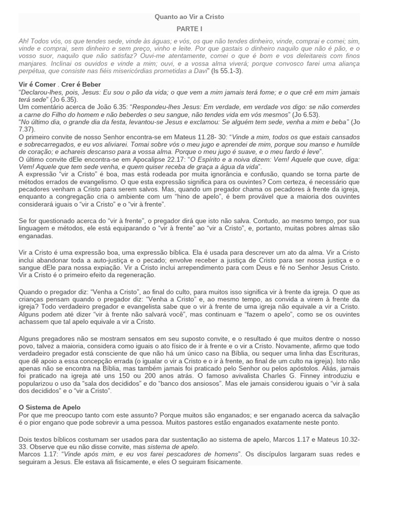 Texto Quanto Ao Vir A Cristo | PDF