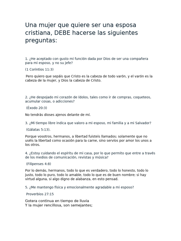 Una Mujer Que Quiere Ser Una Esposa Cristiana | PDF