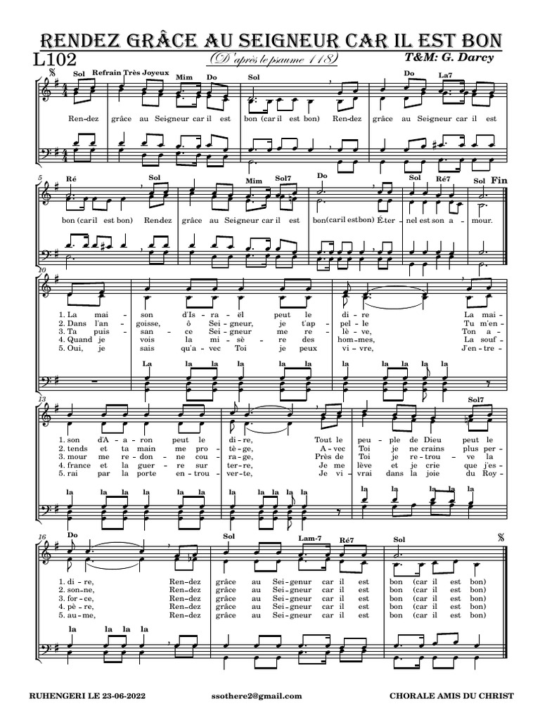 Rendez Grace Au Seigneur Car Il Est Bon | PDF