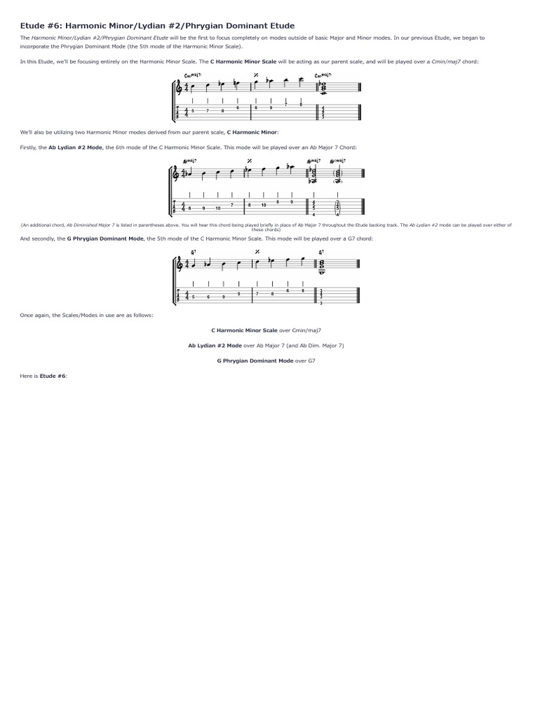 Etude #6 Harmonic Minor - Lydian #2 - Phrygian Dominant Etude | PDF