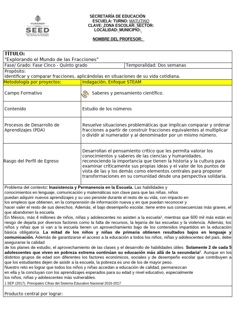 Proyecto Identificacion y Comparacion de Fracciones | PDF | Escuelas Proyecto Identificacion y Comparacion de Fracciones | PDF | Escuelas