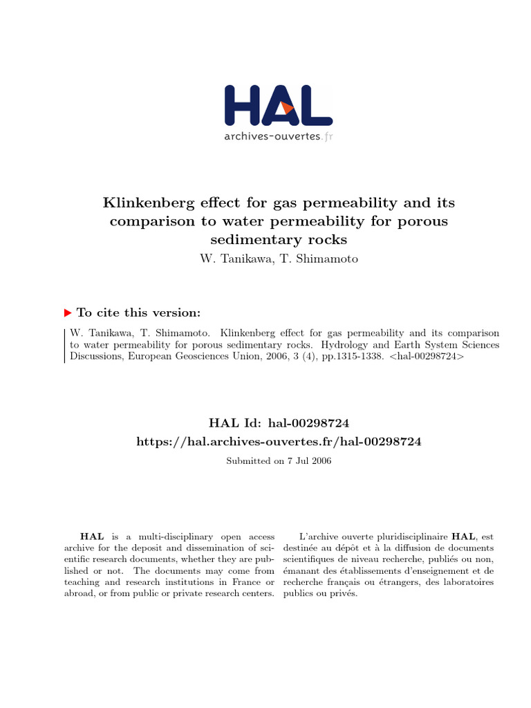 Klinkenberg Effect For Gas Permeability and Its Comparison To Water ...