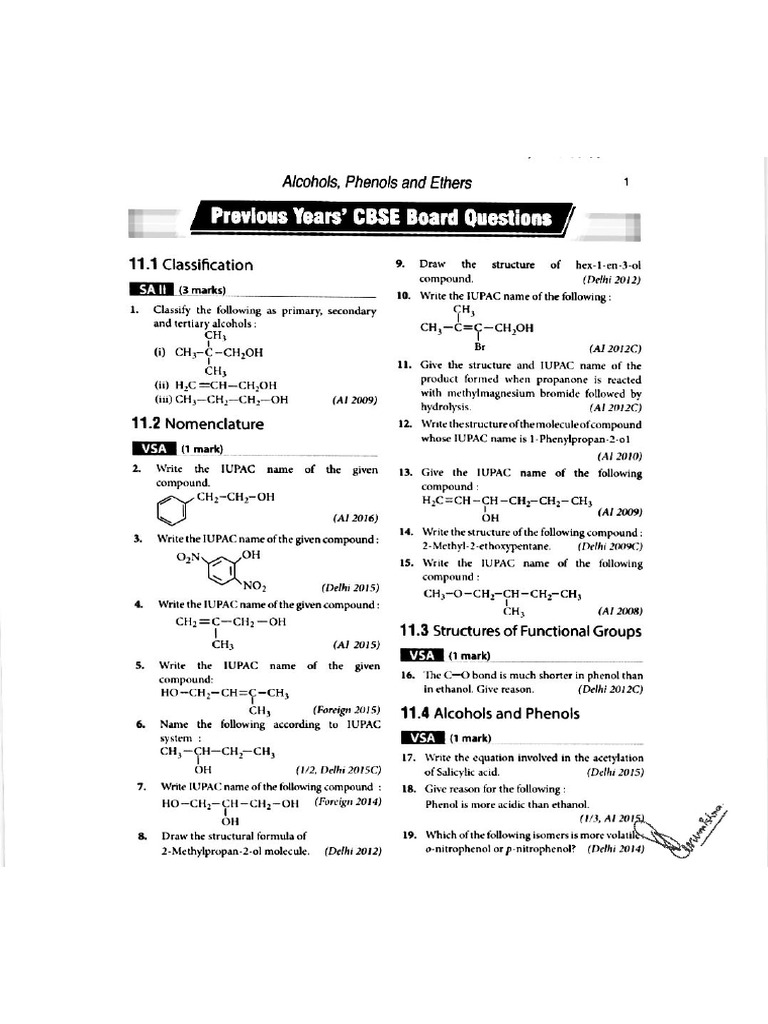 Alcohol Phenol and Ether Pyq | PDF