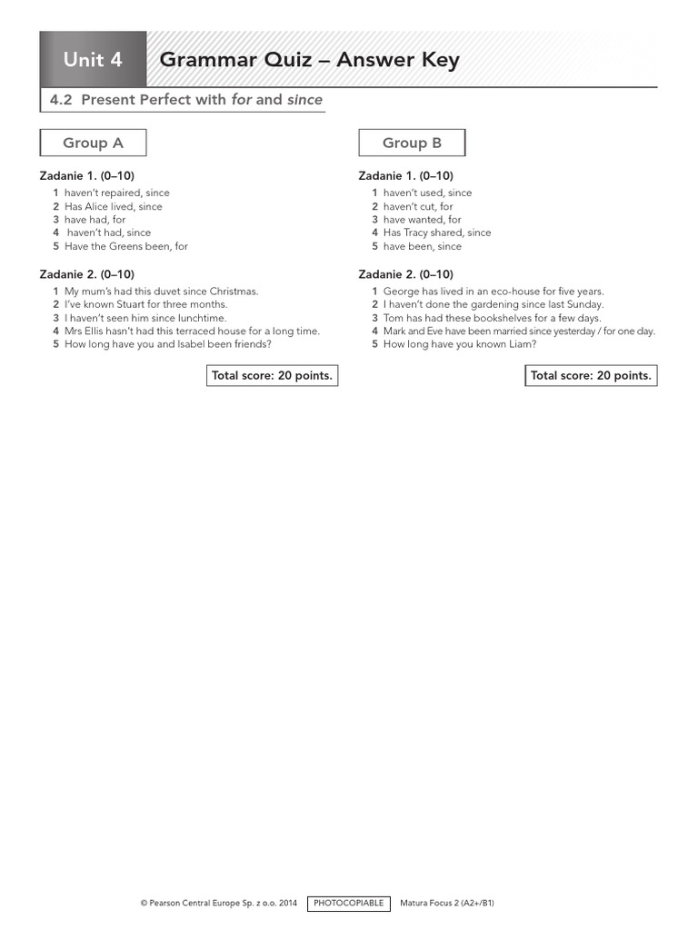 Grammar Quiz Lesson 4.2 - Answer Key | PDF