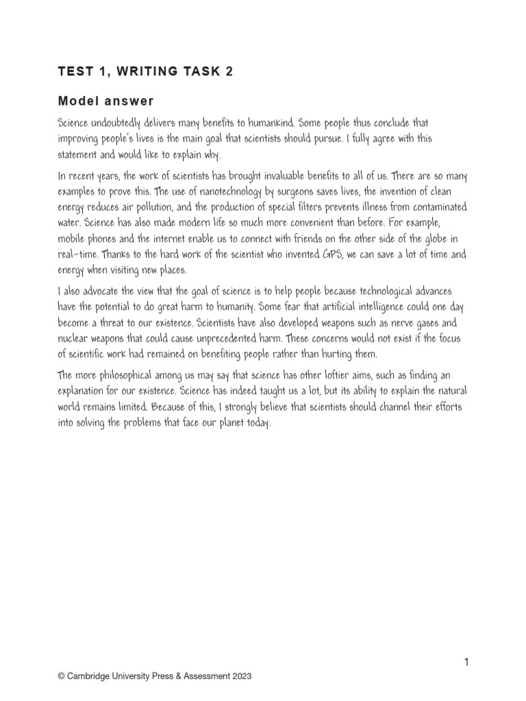 IELTS 18 Academic Test 1 Writing Task 2 Sample Answer (Model Answer) | PDF