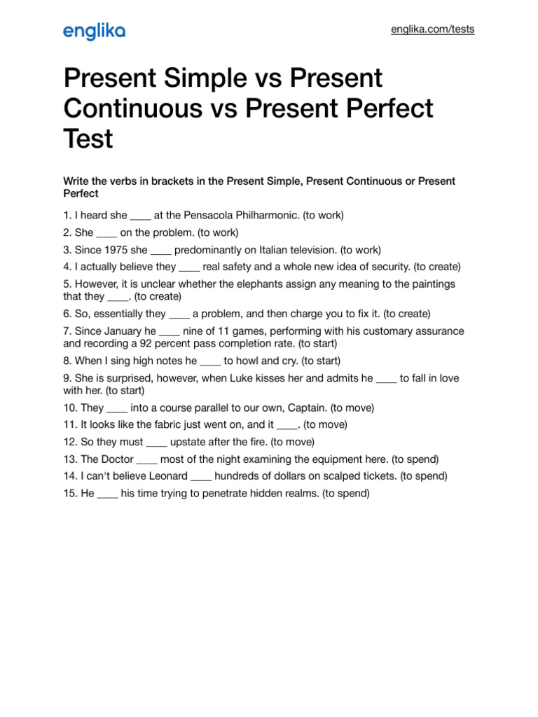 Present Simple Vs Present Continuous Vs Present Perfect Test en | PDF