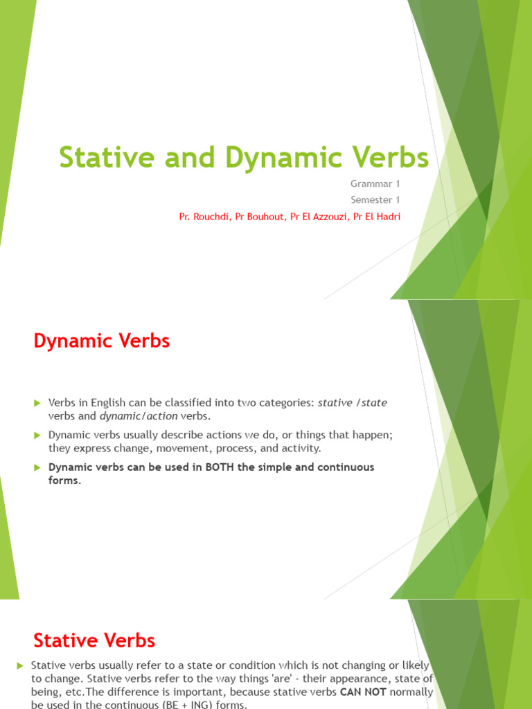 Stative and Dynamic Verbs | PDF