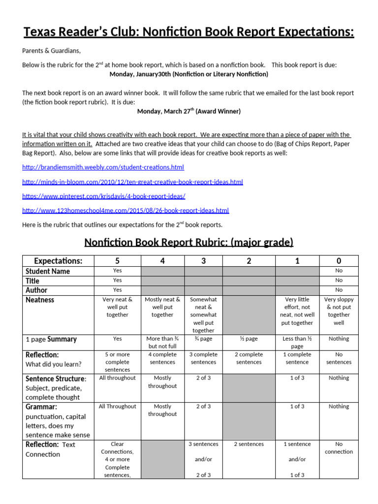 NF Book Report Parent Letter | PDF