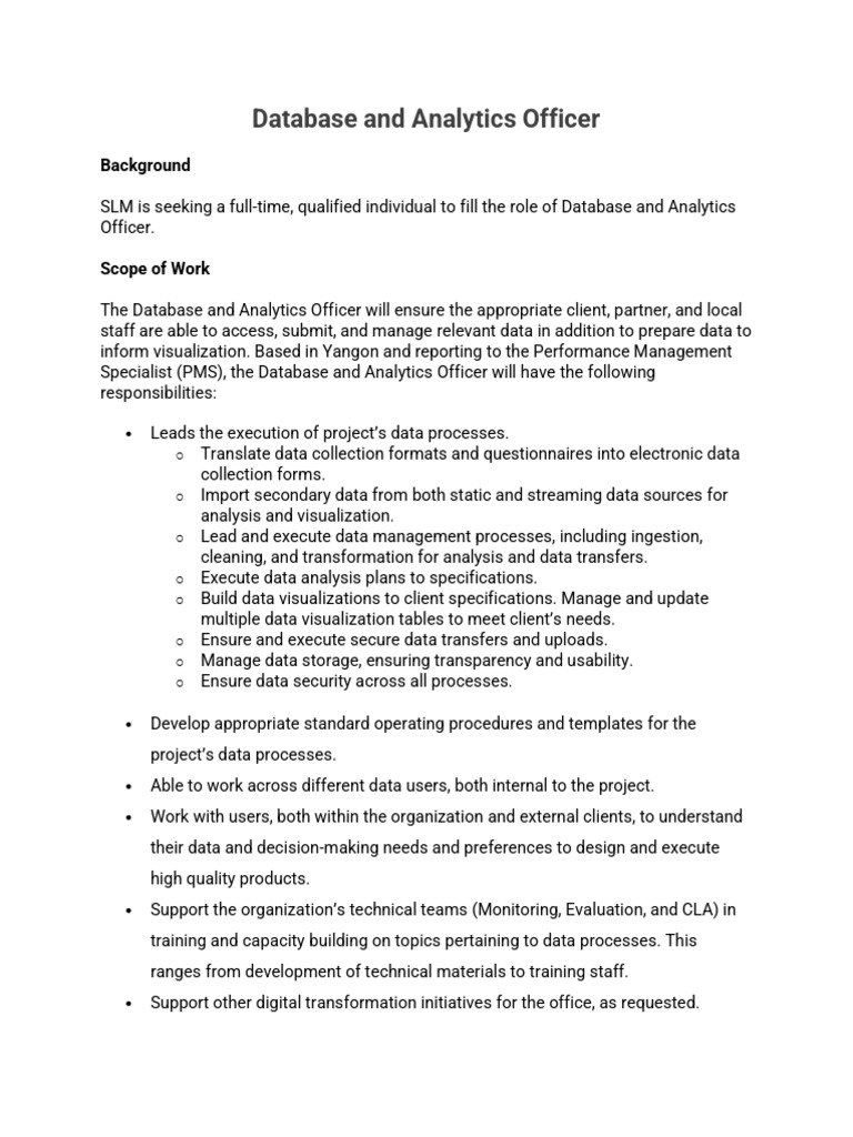 Database and Analytics Officer | PDF