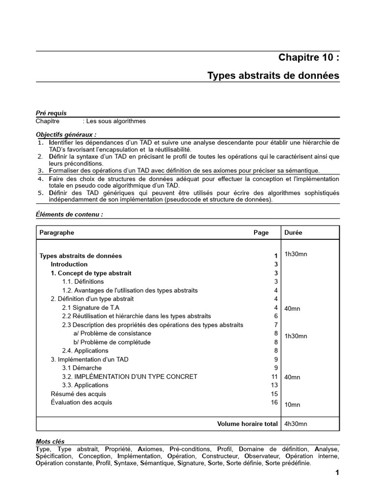 Chap 10 - Types Abstraits de Donnees - Cours | PDF