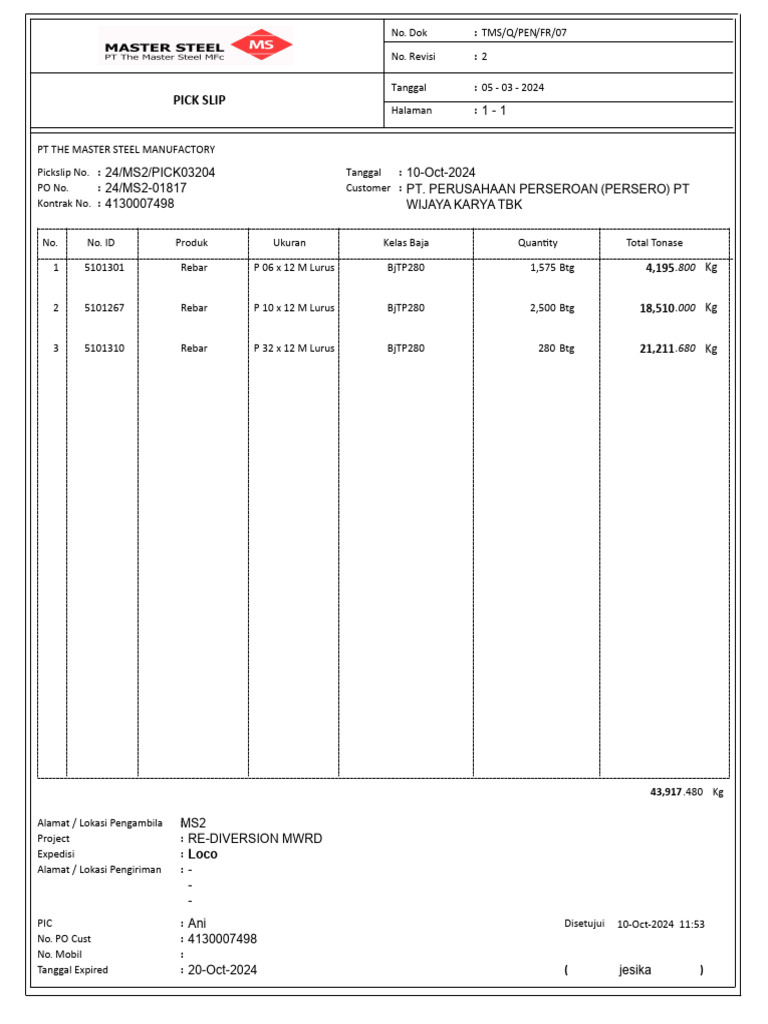 Pick Slip de Pedido de Acero 2024 | PDF