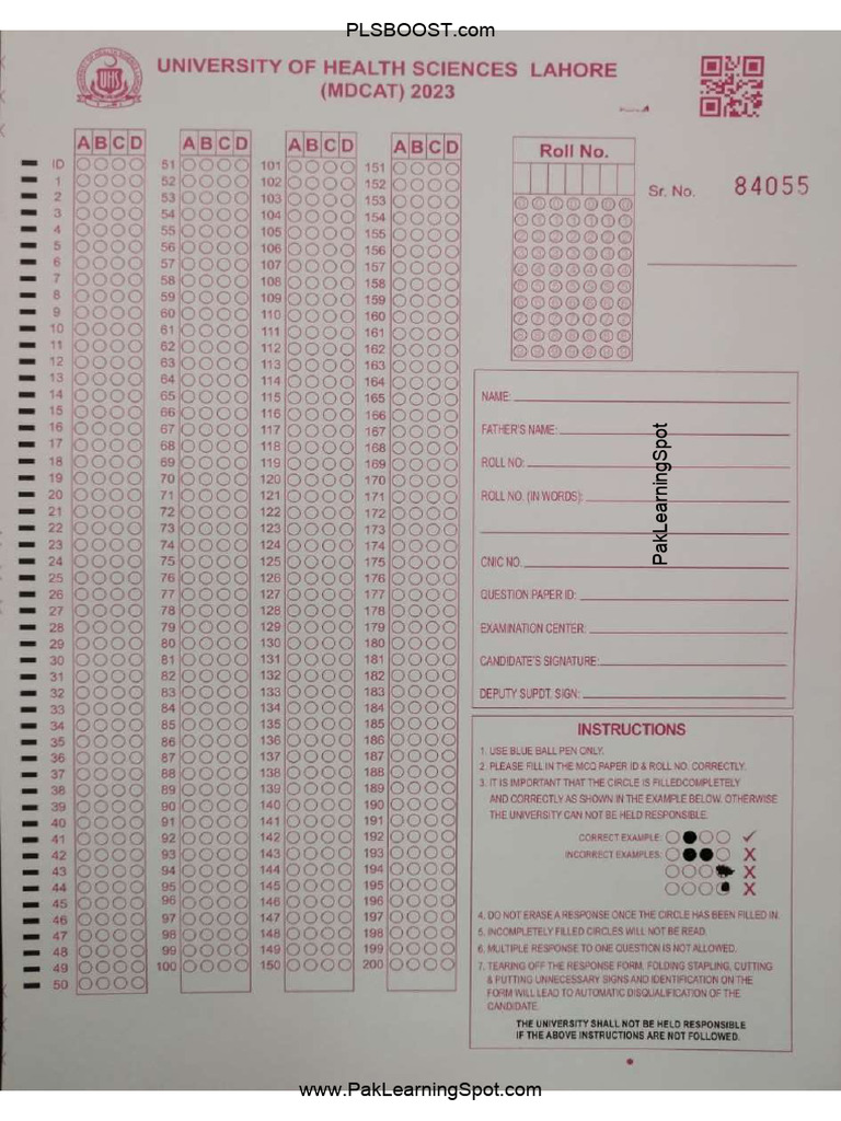 MDCAT OMR Bubble Sheet PLS | PDF