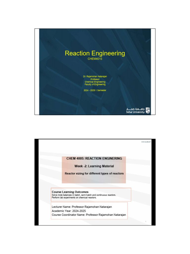 Week - 2 - Conversion and Reactor Sizing - CHEM4005-20241 | PDF