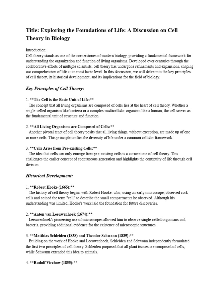 Title - Exploring The Foundations of Life - A Discussion On Cell Theory ...