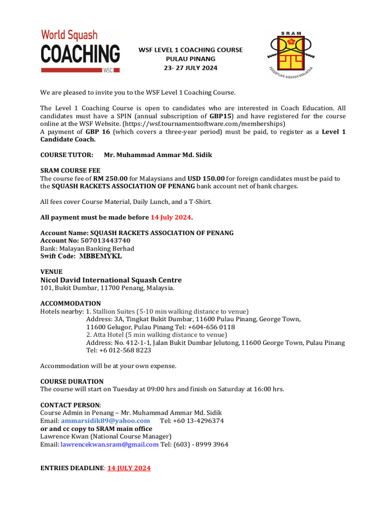 WSF Level 1 Info & Application Form 2024 | PDF