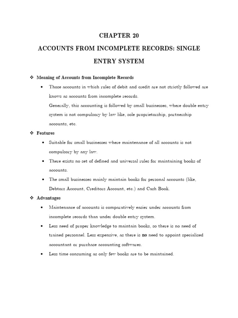 Account For Incomplete Records-Single Entry System | PDF