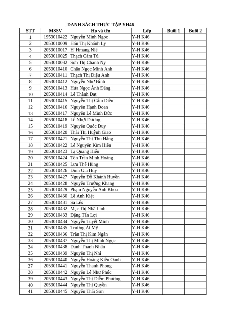 Danh Sách YH46 | PDF