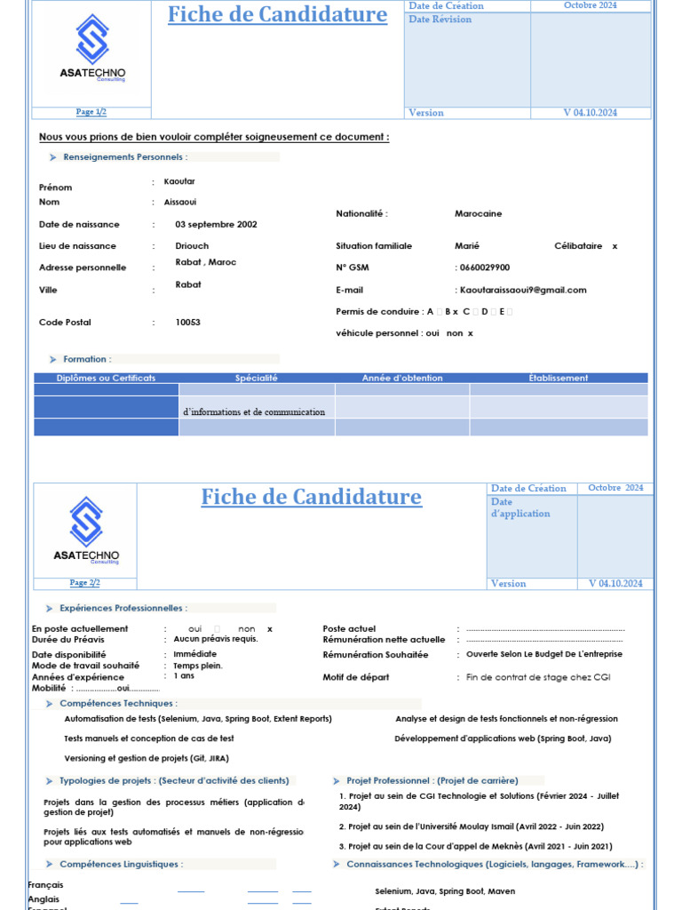 Fiche de Candidature | PDF