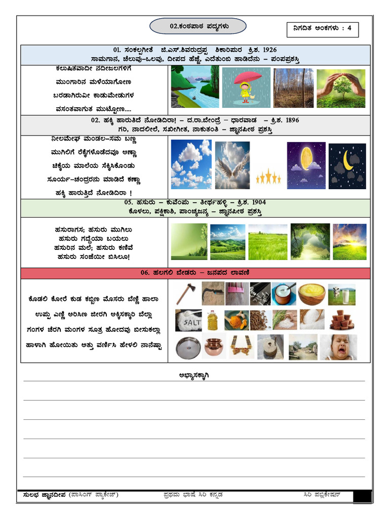 Padya - Sulabha Jnanadeepa 10th Kannada | PDF