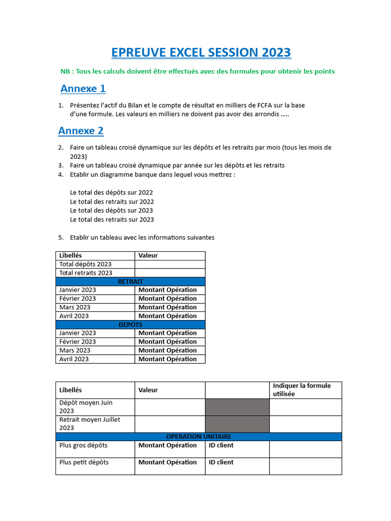 Epreuve Excel Session 2023 | PDF