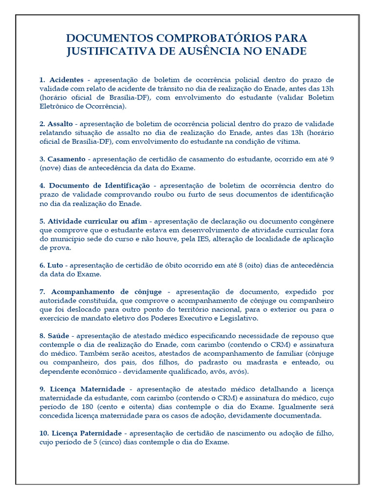 Documentos Comprobatorios para Justificar Ausencia No Enade | PDF