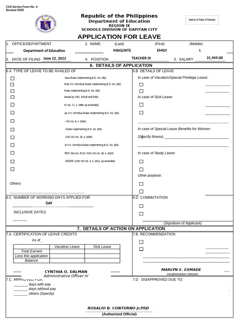 CSC New Form 6 New | PDF
