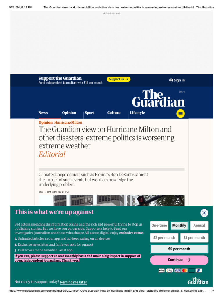 The Guardian View On Hurricane Milton and Other Disasters - Extreme ...