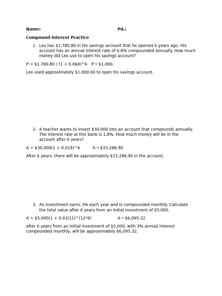 Compound Interest Practice-1 | PDF