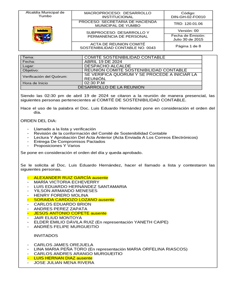 ACTA REUNION COMITE TECNICO DE SOSTENIBILIDAD 2024 | PDF ACTA REUNION COMITE TECNICO DE SOSTENIBILIDAD 2024 | PDF