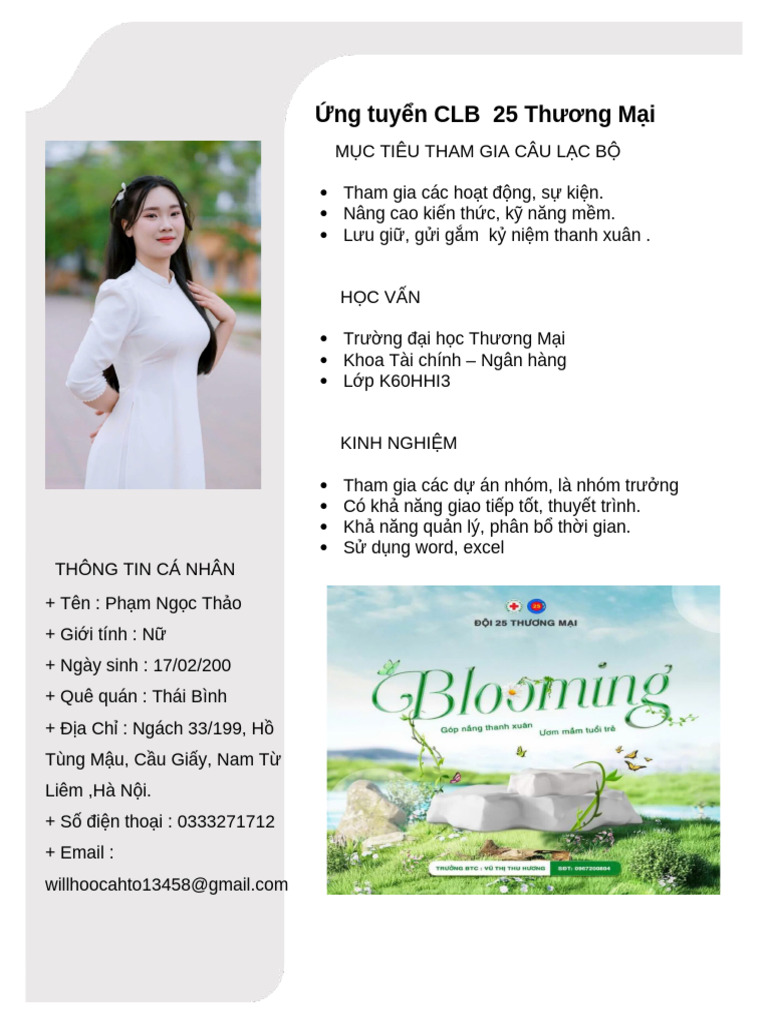 Ứng tuyển CLB 25 Thương Mại | PDF