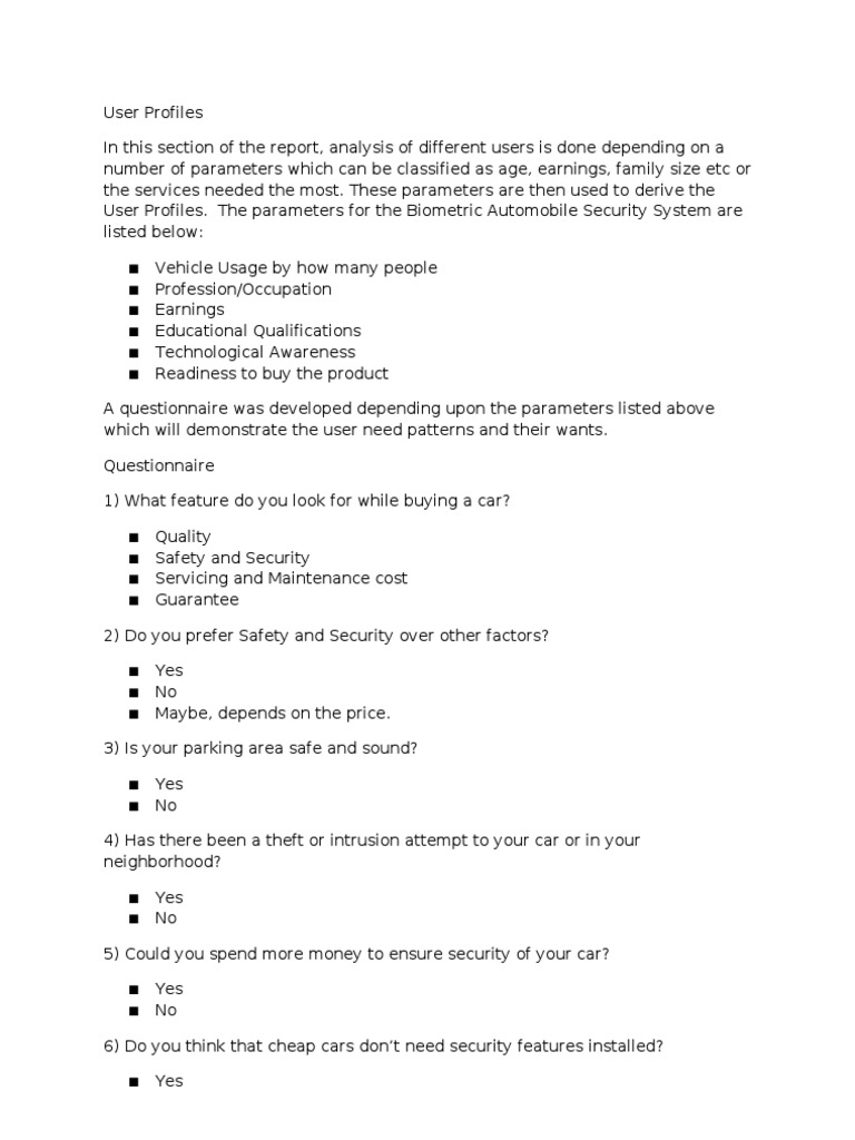Questionnaire | PDF | Biometrics | Car