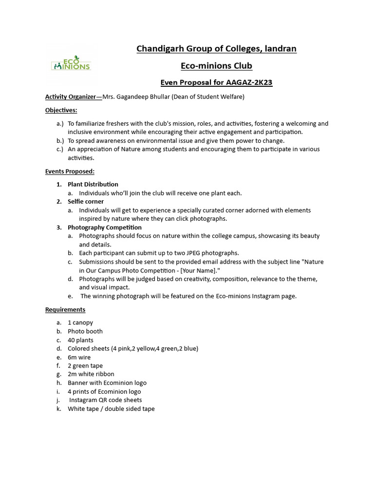 AAGAZ-2K23 Eco-minions Event Proposal | PDF