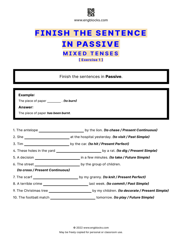 Finish-The-Sentence-In-Passive-Mixed-Exercise Engblocks | PDF