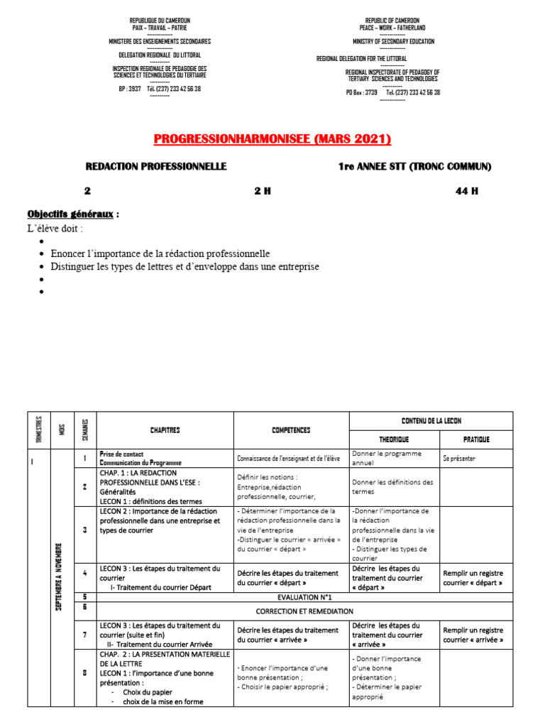 Progression RED PROF. 1er 2nd CYCLES | PDF