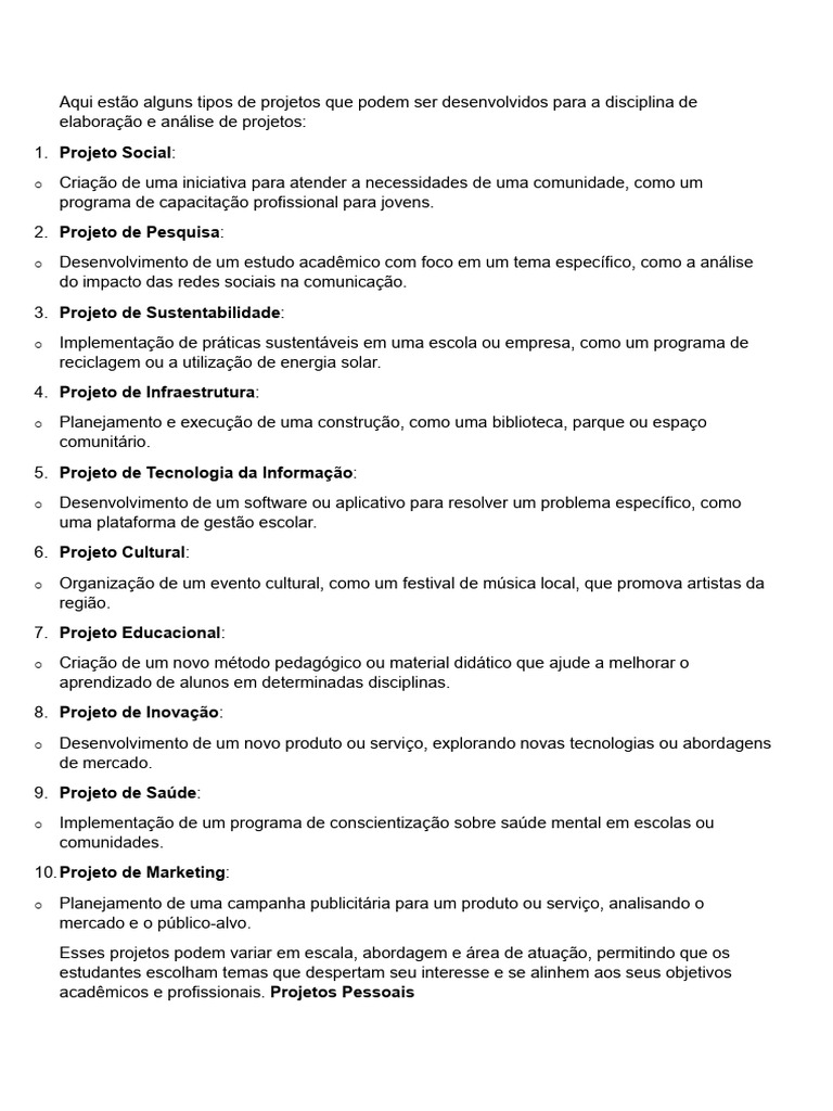 tipos de projetos | PDF