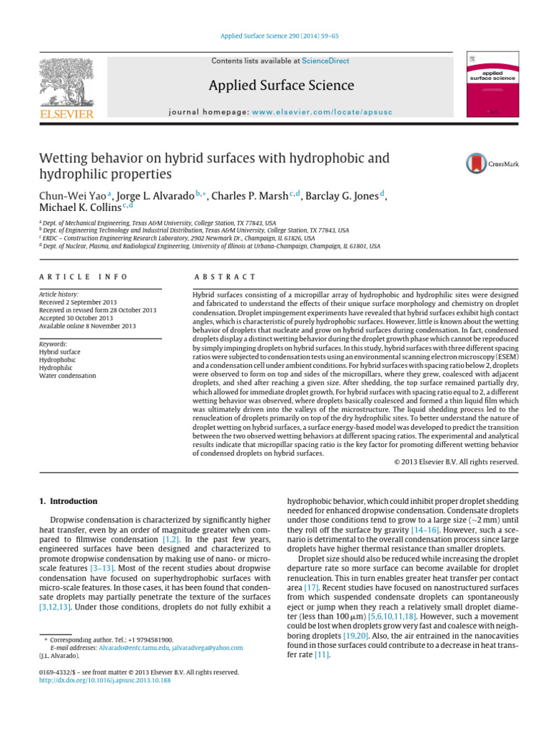 Yao (CA W To CB Transition) Appl Surf Sci 2014 | PDF