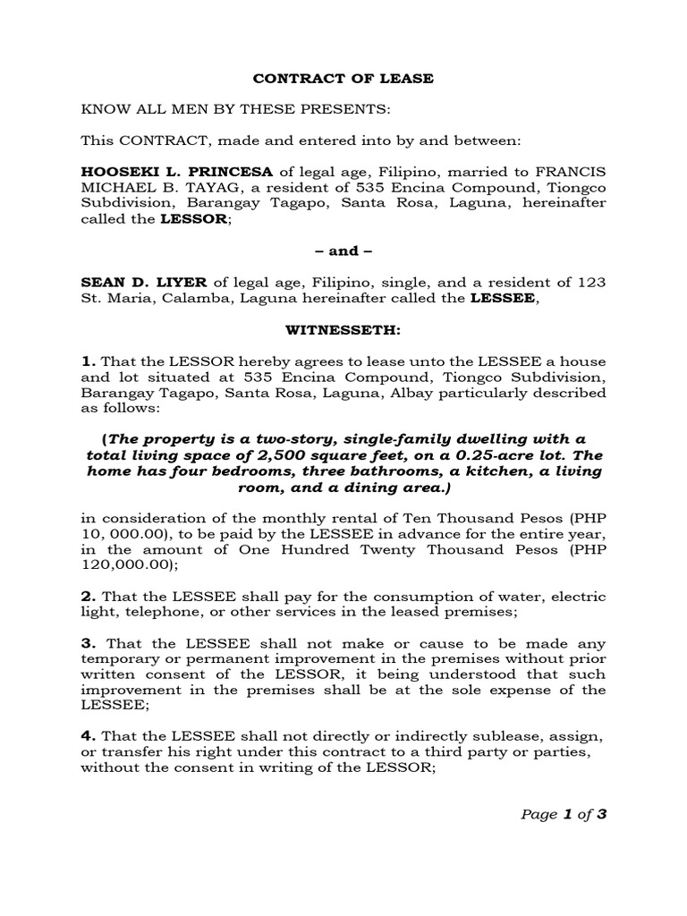 Sample Contract of Lease | PDF