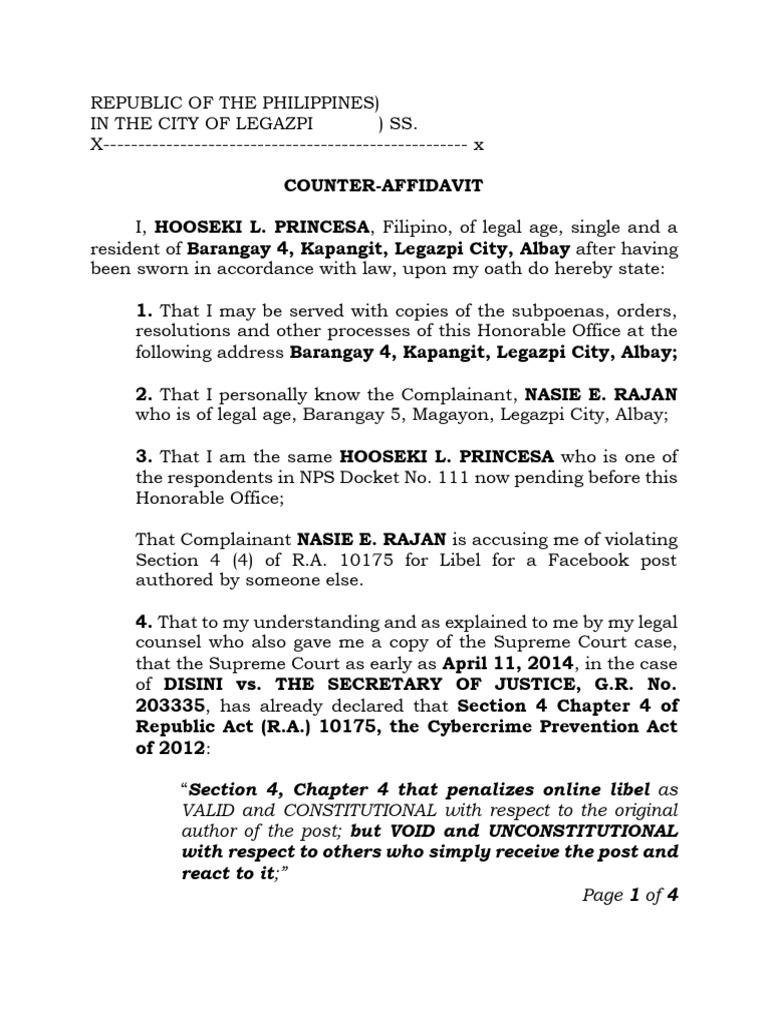 6. SAMPLE COUNTER-AFFIDAVIT | PDF