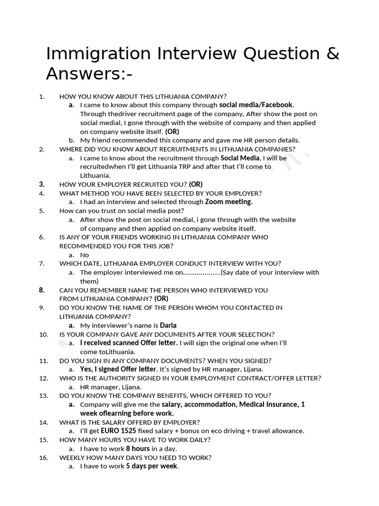 Immigration Interview Ques & Ans - Harmandeep | PDF