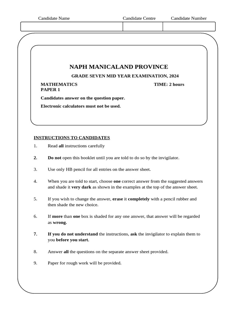 Naph Maths Paper 1 | PDF