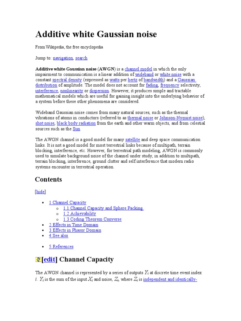 Additive White Gaussian Noise | PDF | Telecommunications Engineering ...
