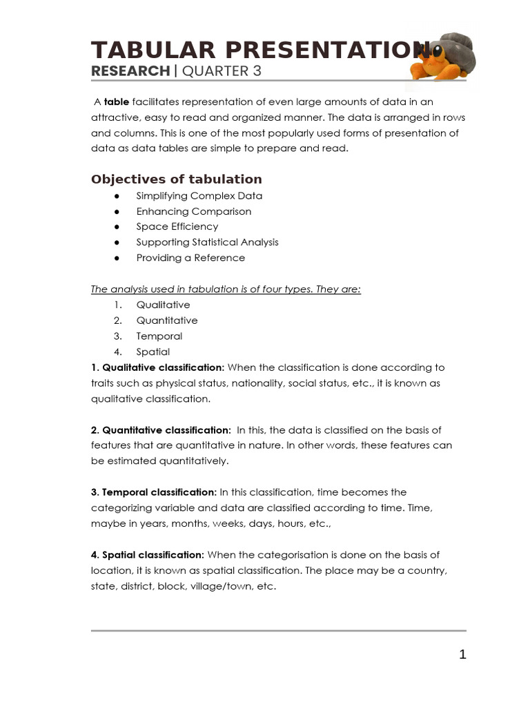 Tabular Presentation: Research | PDF