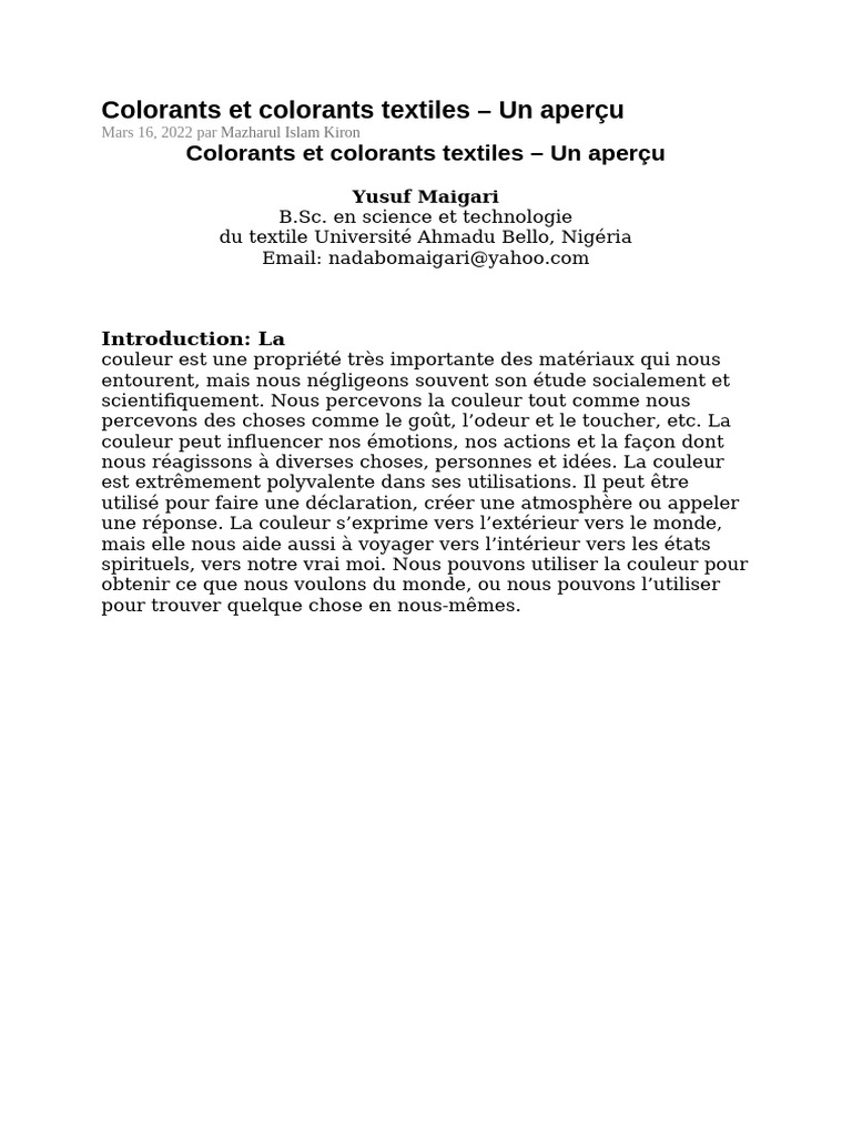 Colorants Et Colorants Textiles | PDF