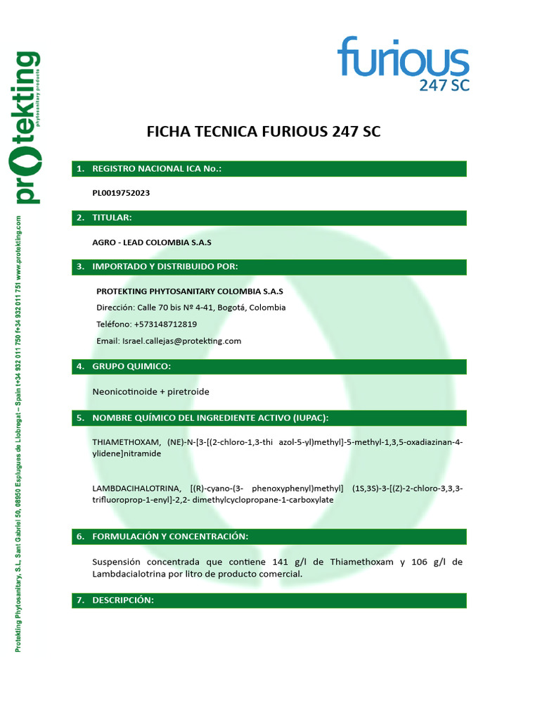 Ficha Tecnica Furious 247 SC - PTK | PDF