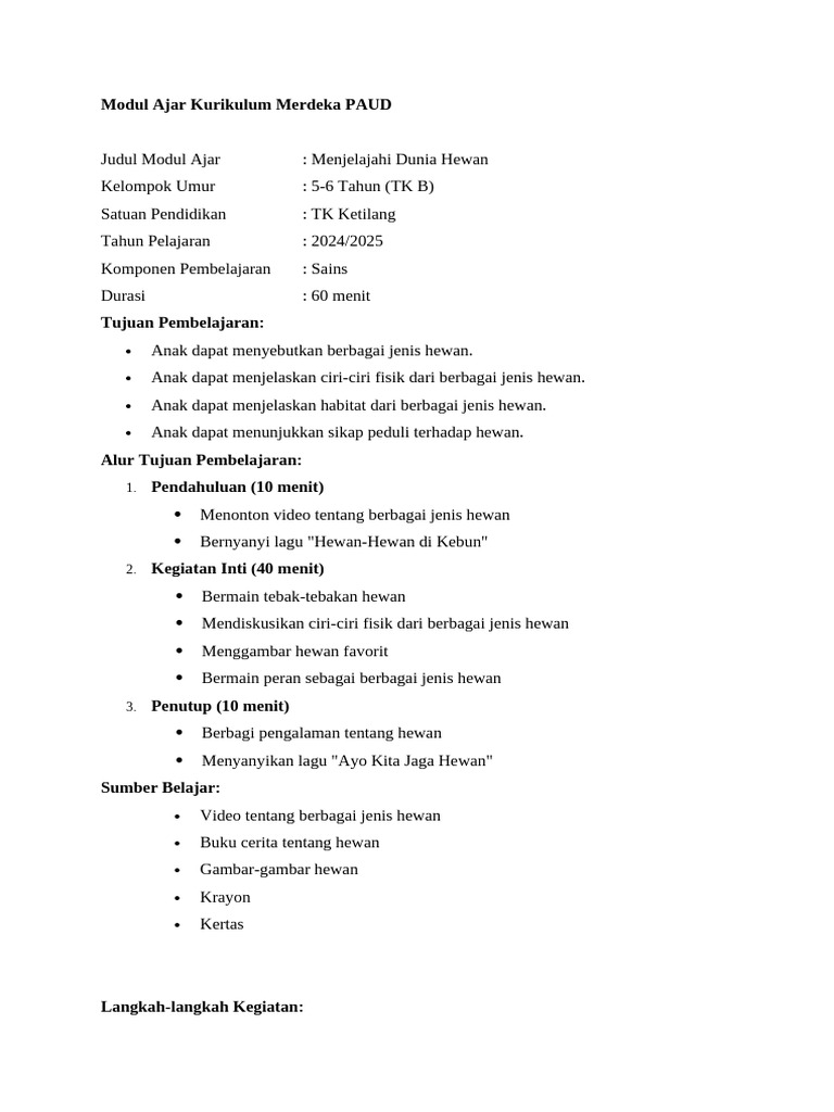 Modul Ajar Kurikulum Merdeka Paud Pdf