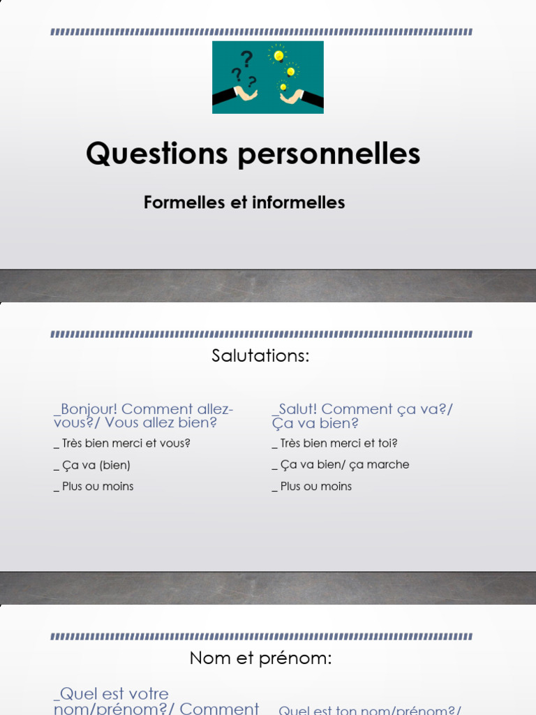 Questions Personnelles. 1 | PDF