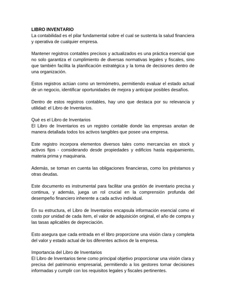 Libro Inventario | PDF