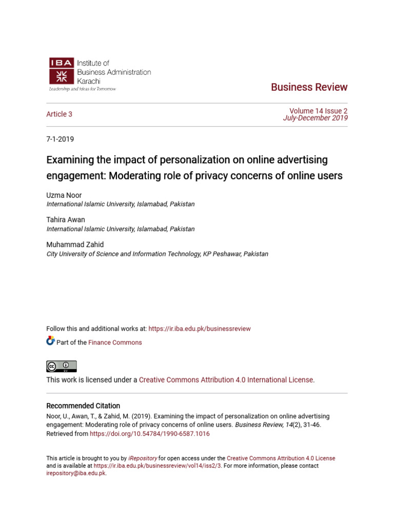 Examining The Impact of Personalization On Online Advertising Eng | PDF