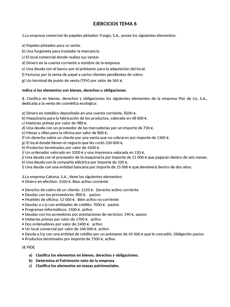 EJERCICIOS tema 6 | PDF